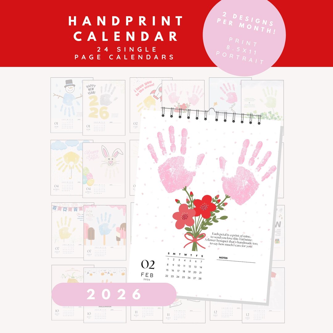 Handprint Calendar Template 2026, Keepsake Gift From Kids Toddler Baby ...