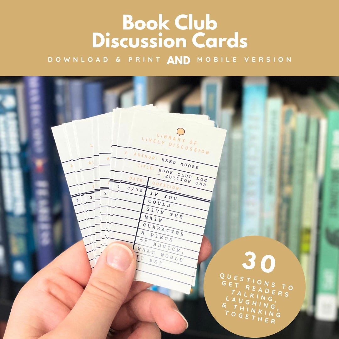 30 Book Club Discussion Cards, Book Club Conversation Cards Printable ...