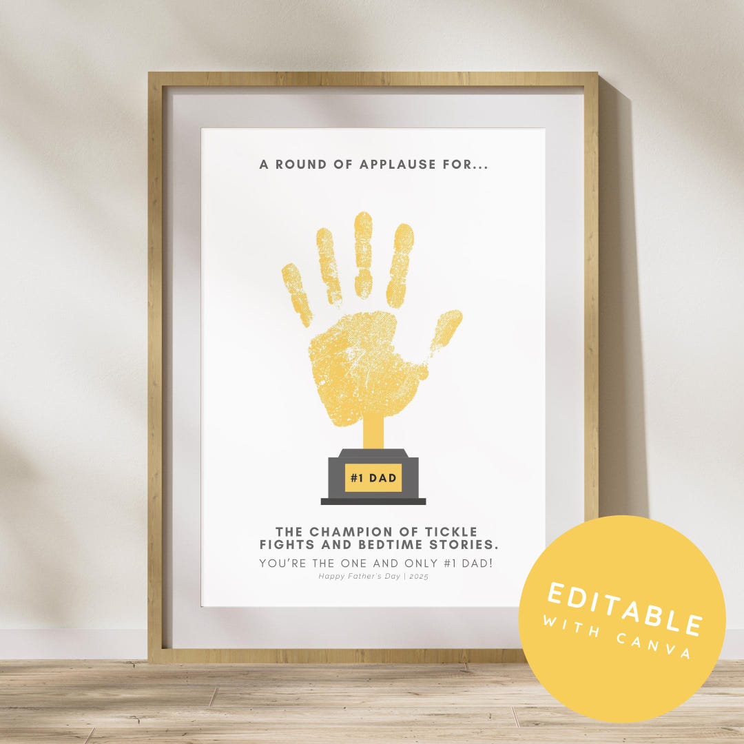 Best Dad Ever Trophy Handprint Editable Canva Template, Fathers Day ...