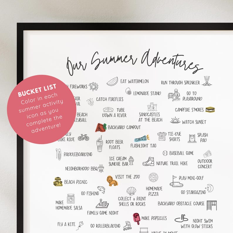 Kids Summer Bucket List Printable Color, Family Summer Bucket List ...