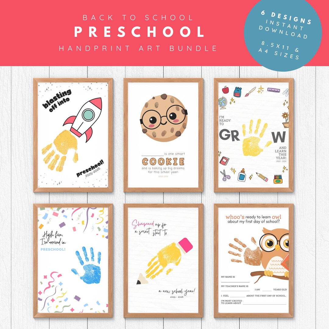 First Day of Preschool Handprint Art Bundle, Back to School Handprint ...