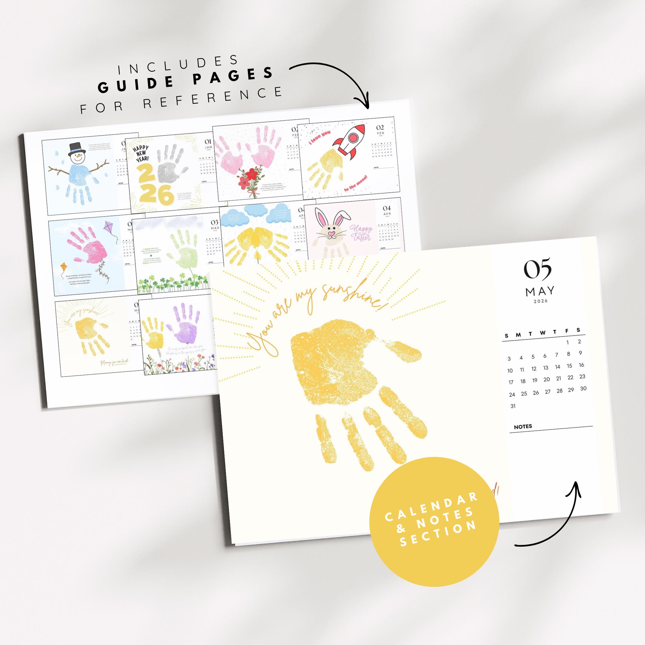 2026 Handprint Art Calendar Keepsake, Printable Handprint Calendar 2026 ...