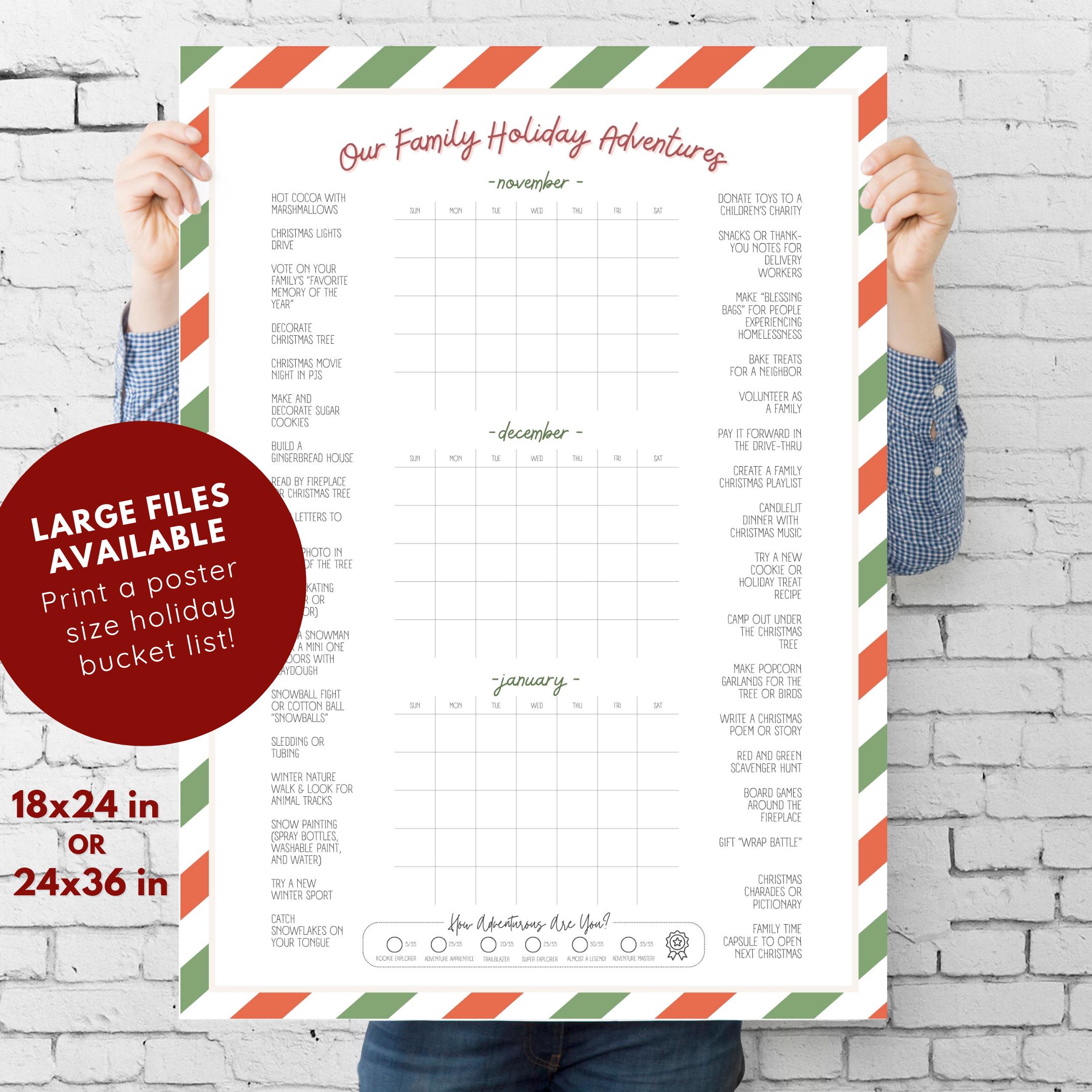 Editable Holiday Bucket List Calendar, Christmas Bucket List Printable ...