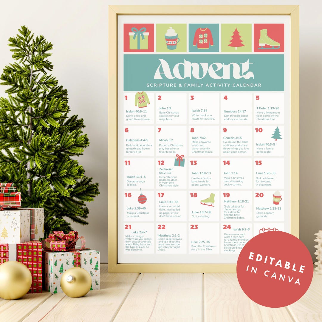 Editable Christmas Countdown Advent Calendar, Christian Advent Calendar ...