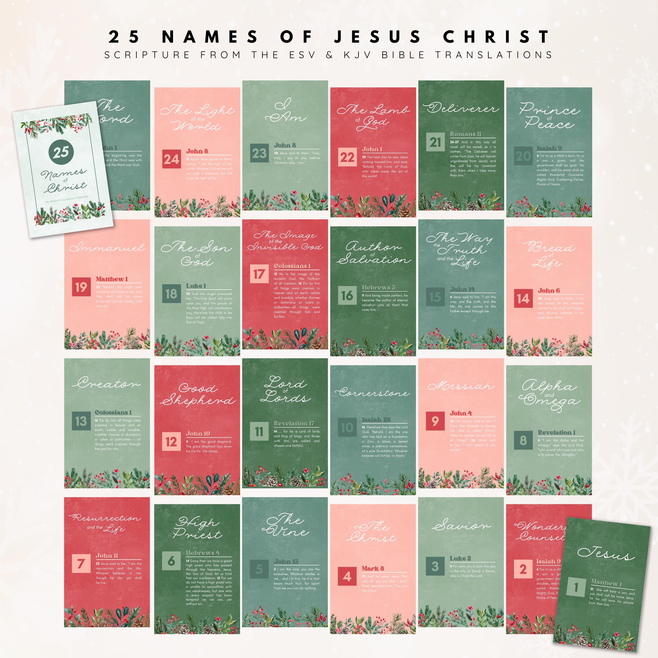 Printable Names of Christ Advent Cards, 25 Days of Christmas Advent ...