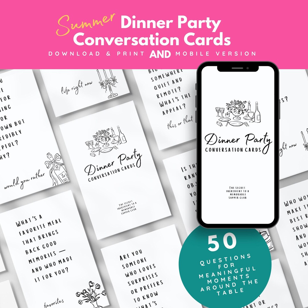 Summer Dinner Conversation Cards Digital Printable, Conversation ...