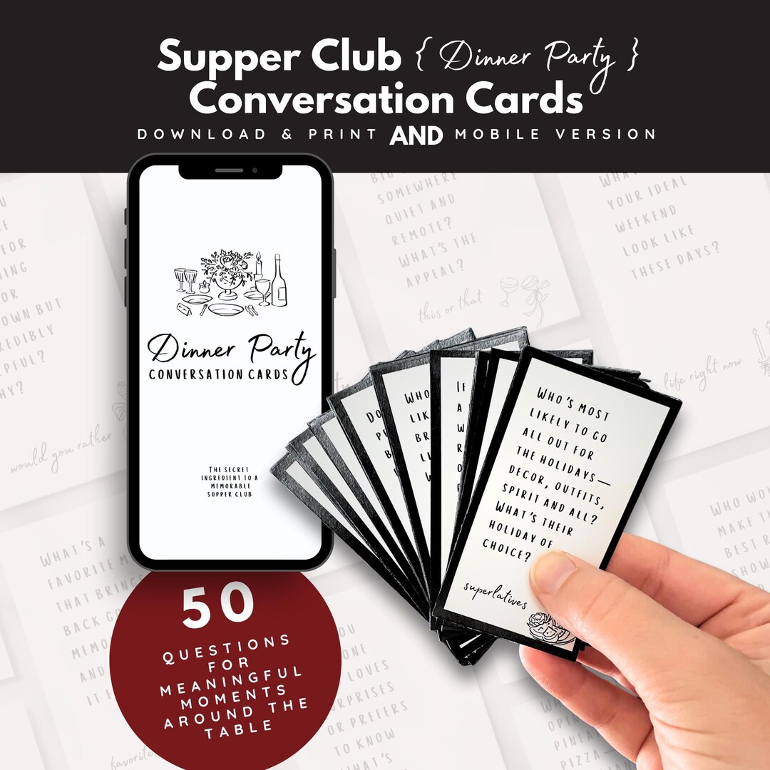 50 Supper Club Dinner Conversation Cards, Discussion Questions for ...