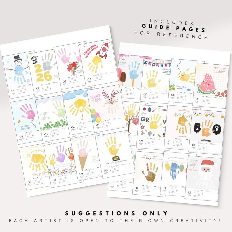 Handprint Calendar Template 2026, Keepsake Gift From Kids Toddler Baby ...