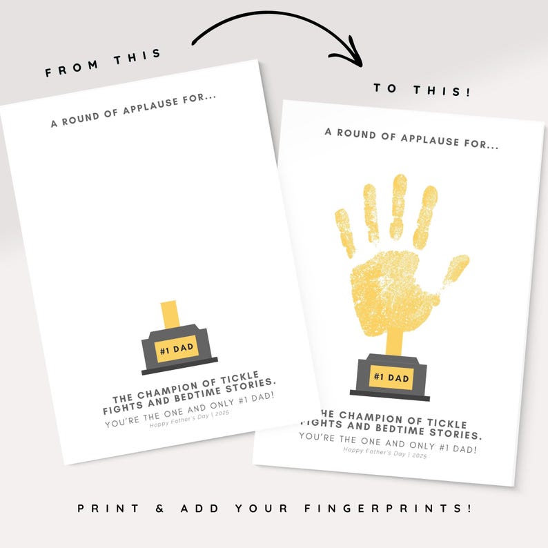 Best Dad Ever Trophy Handprint Editable Canva Template, Fathers Day ...