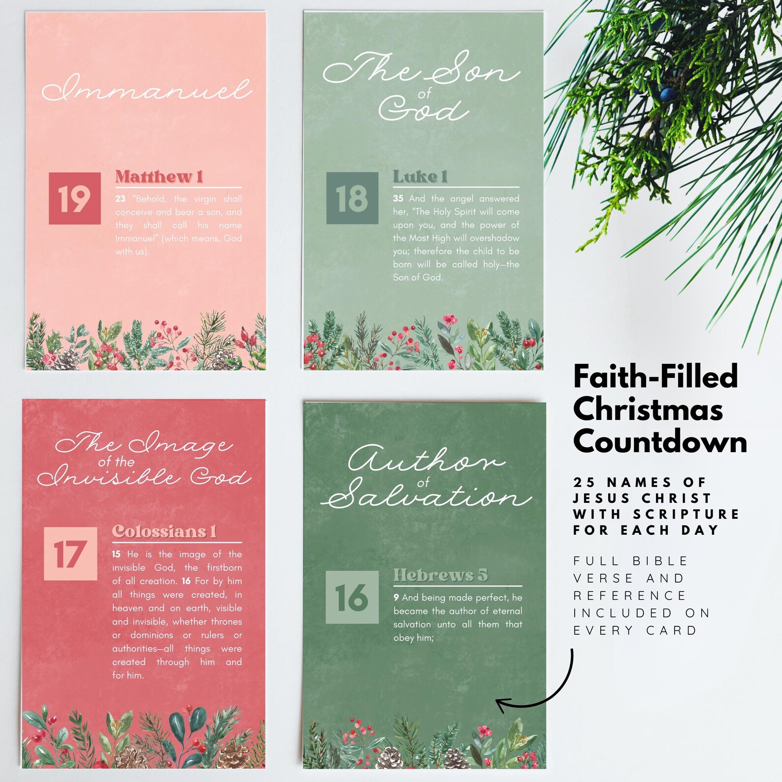 Printable Names of Christ Advent Cards, 25 Days of Christmas Advent ...