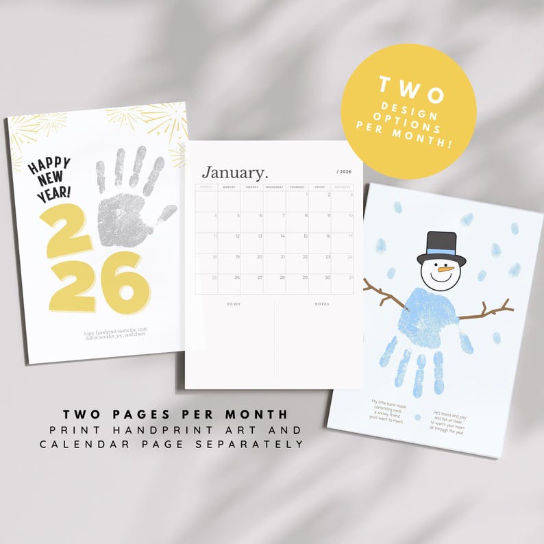 Handprint Calendar Template 2026 2027, DIY Calendar for Kids Baby ...
