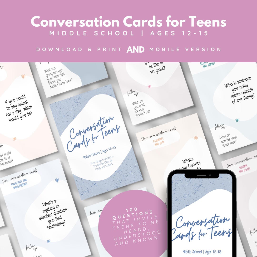 100 Conversation Starters for Tweens, Printable Conversation Starter ...