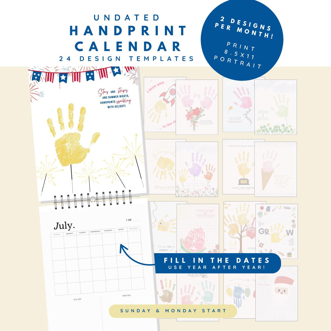 Printable Handprint Calendar Undated, Kids Handprint Calendar for ...