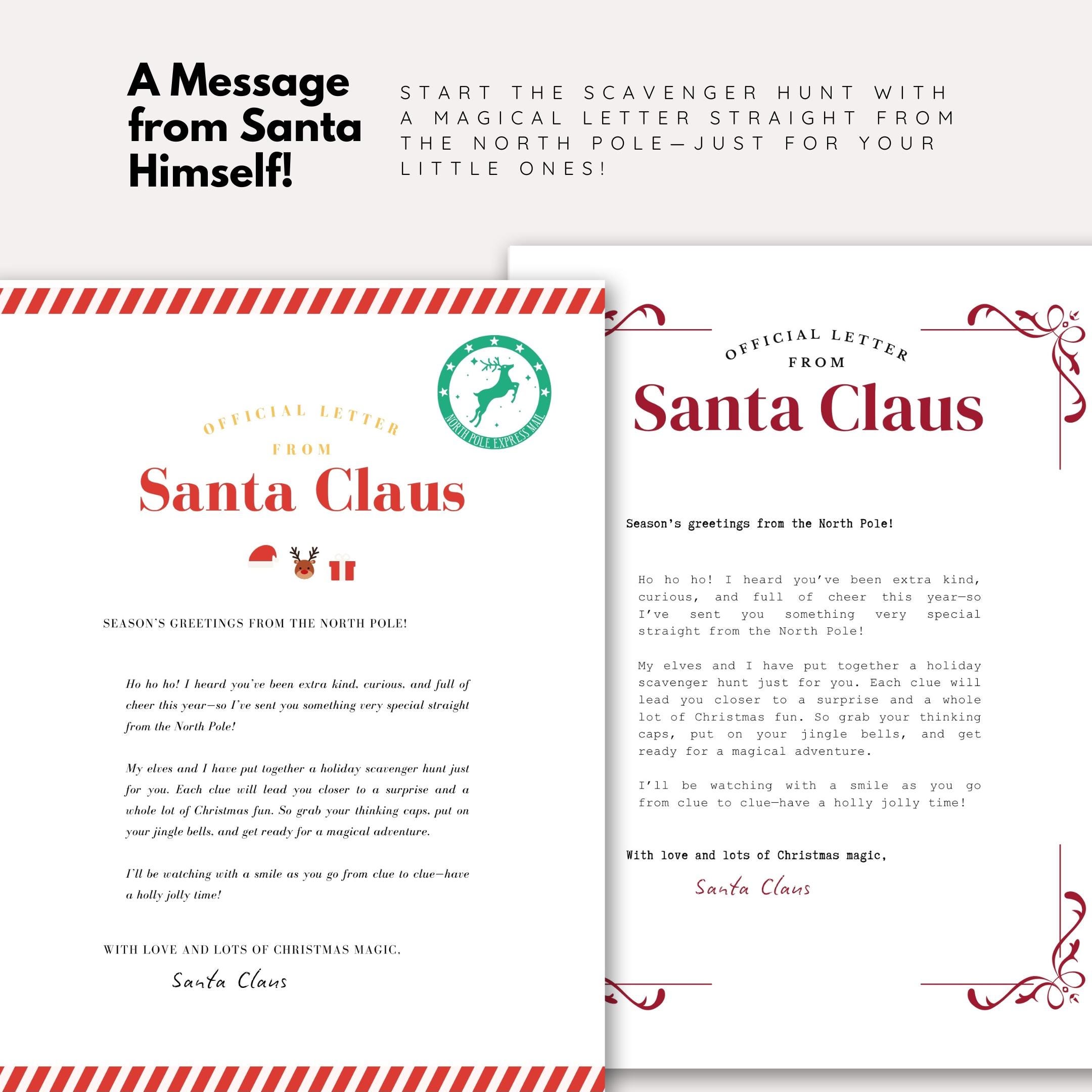 Santa Scavenger Hunt Clues, Letter From Santa Printable, Indoor ...