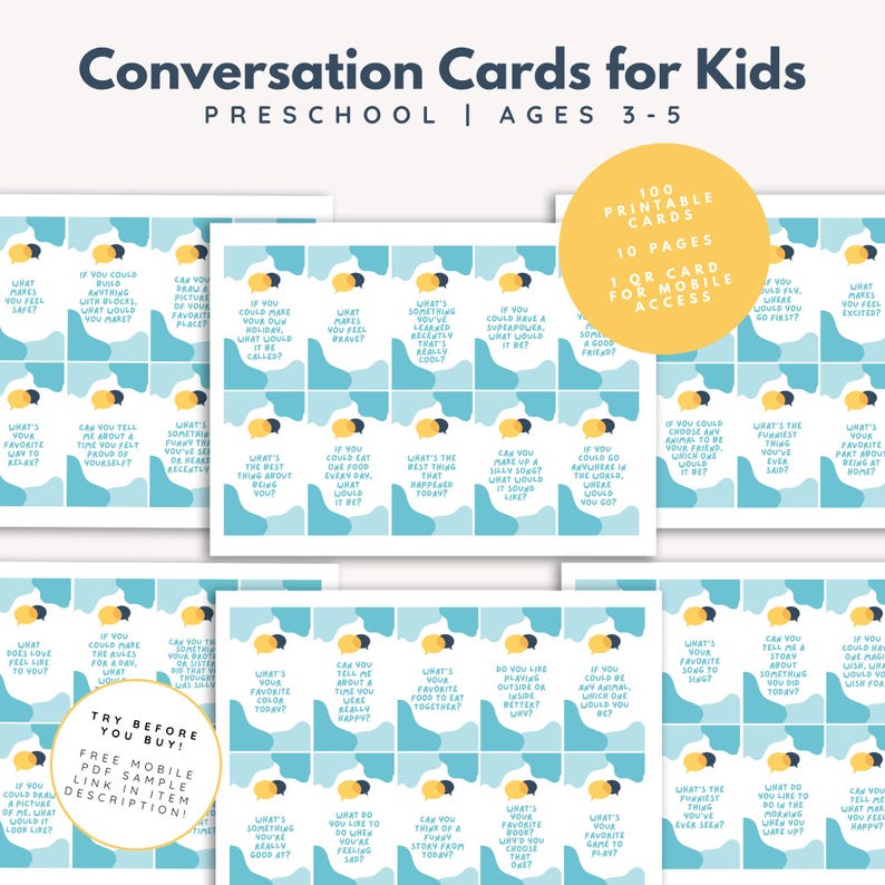 Preschool Kids Conversation Cards, Family Conversation Starters, Kids ...