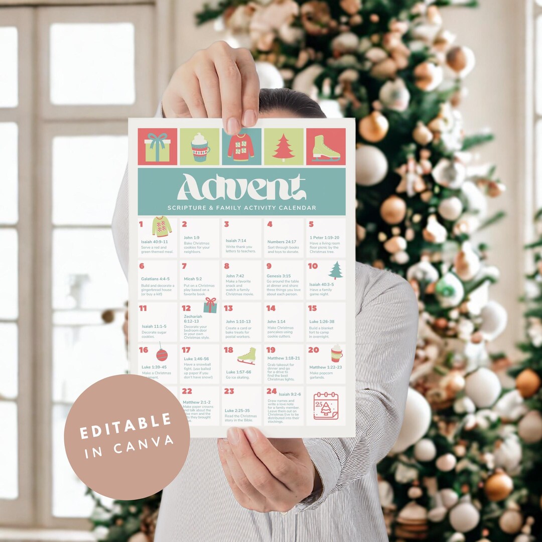 Editable Christmas Calendar for Kids, Christmas Scripture Advent ...