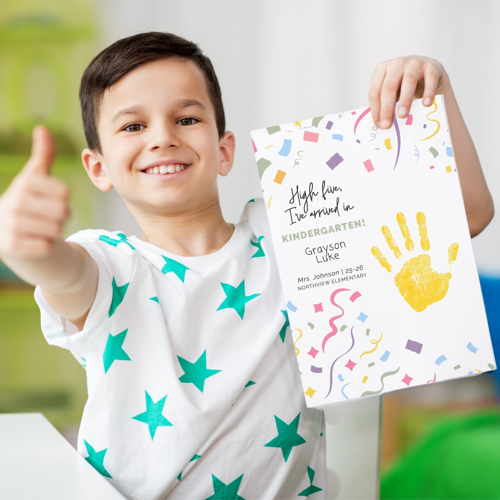 Editable First Day of Kindergarten Handprint Craft, High Five Handprint ...