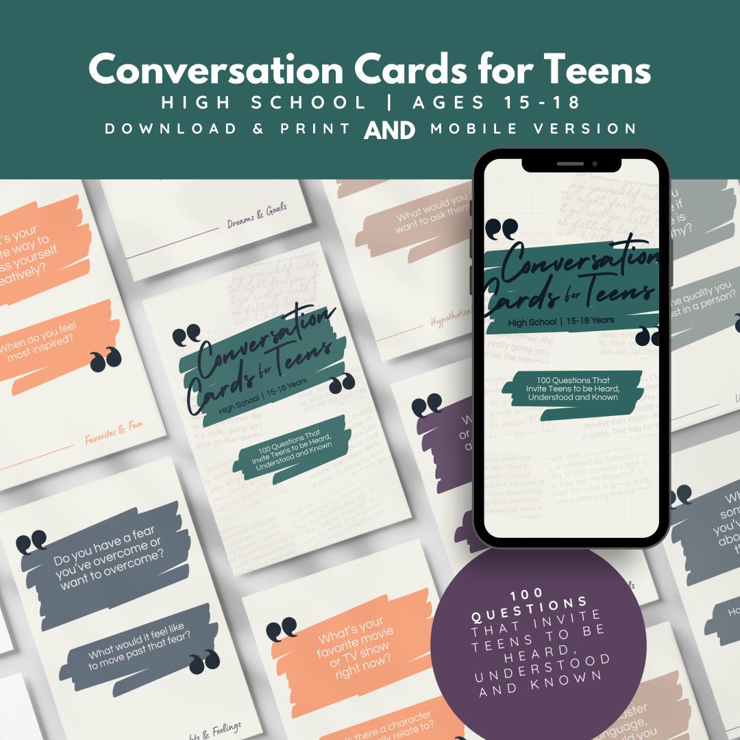 100 Conversation Starters for Teens, Printable Conversation Starter ...
