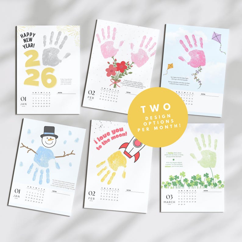 Handprint Calendar Template 2026, Keepsake Gift From Kids Toddler Baby ...