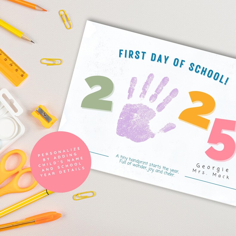 First Day of School Handprint Craft Kindergarten 2025-2026, My First ...