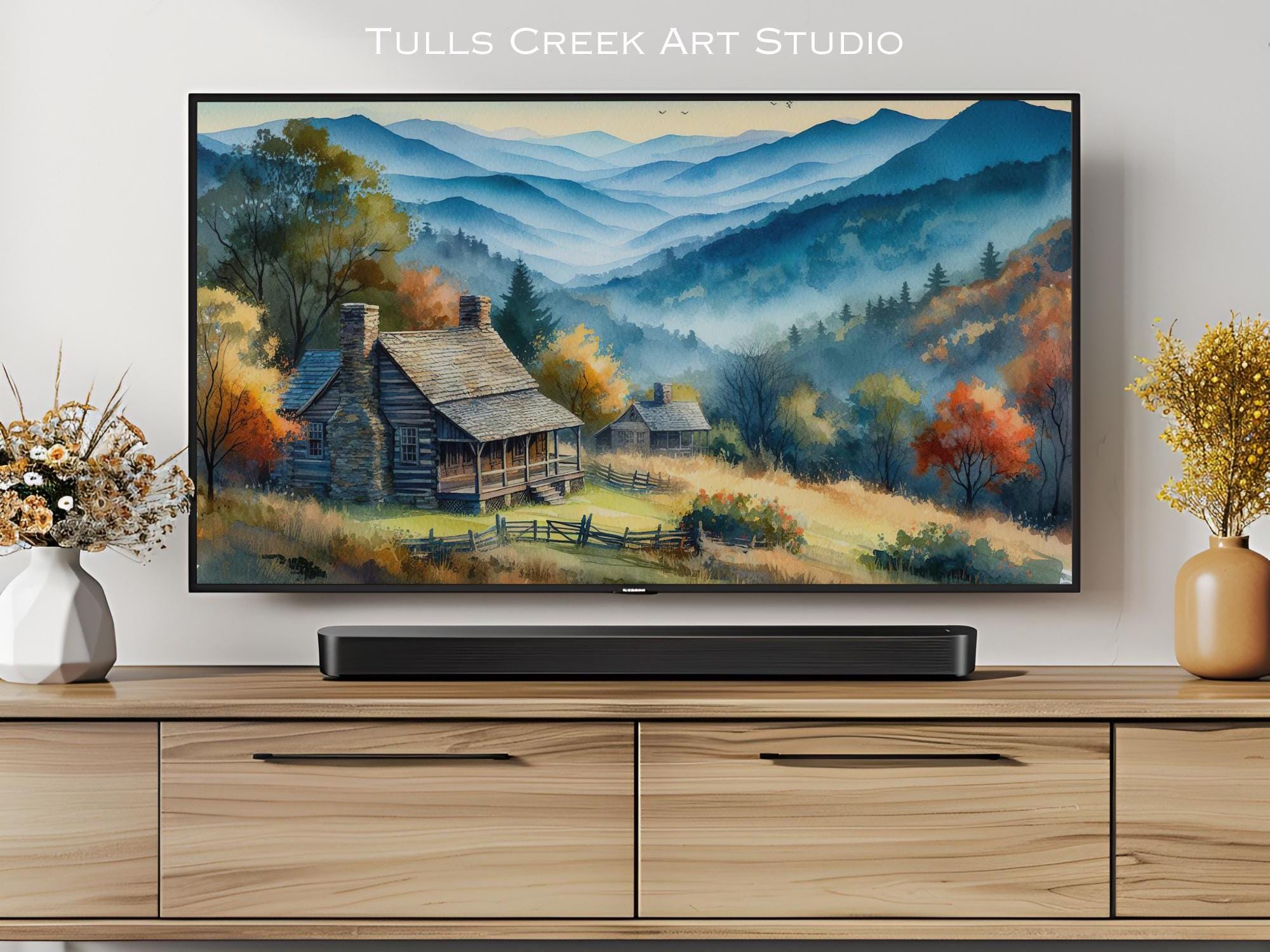 Blue Ridge Parkway Fall Cabin Art for Samsung Frame TV Alcohol Ink ...