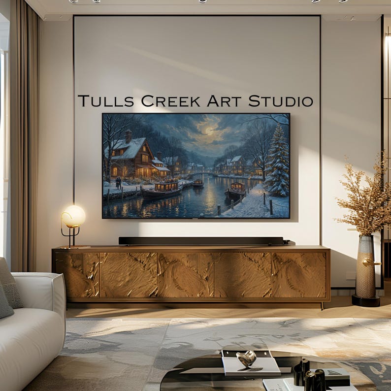 Moonlit Christmas Canal | Winter Village Art for Samsung Frame TV ...