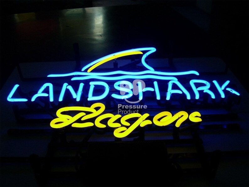 Blue Shark Neon Sign Custom Landshark Lager Beer Bar Pub Real Glass ...