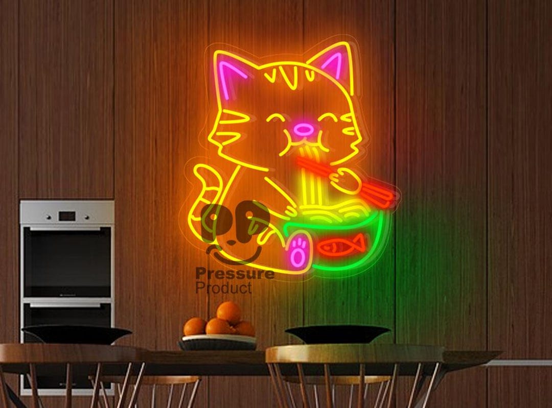 Cute Cat Kitty PHO Sign Ramen Noodles Neon Light Udon LED Neon Sign ...