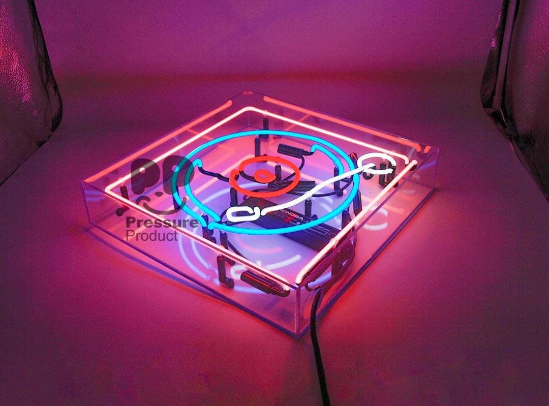 Record Sign Record Player Acrylic Light Box Real Glass Neon Light Sign ...