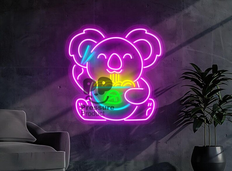 Pink Cute Koala Ramen Japanese Noodle LED Neon Sign Light for Bar ...