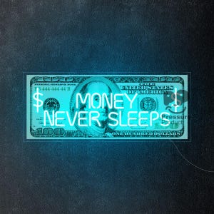 Dollar LED Neon Sign Money Never Sleeps Neon Dollar Neon Aart Dollar ...