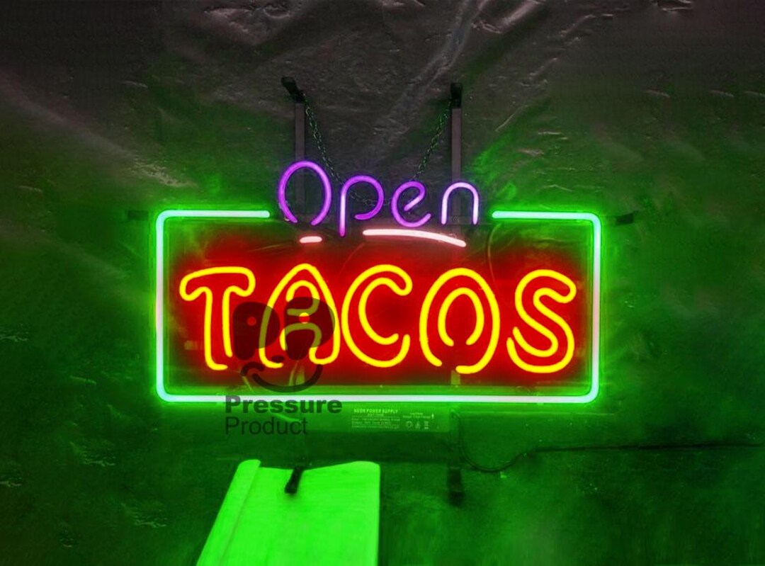 Mexican Cuisine Tacos Sign Tacos Open Custom Real Glass Neon Sign Lamp ...