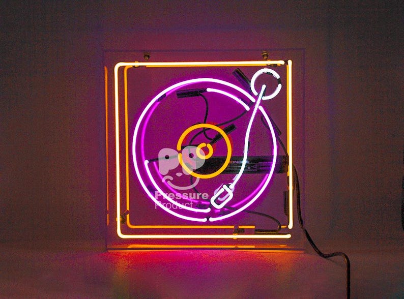 Record Sign Record Player Acrylic Light Box Real Glass Neon Light Sign ...