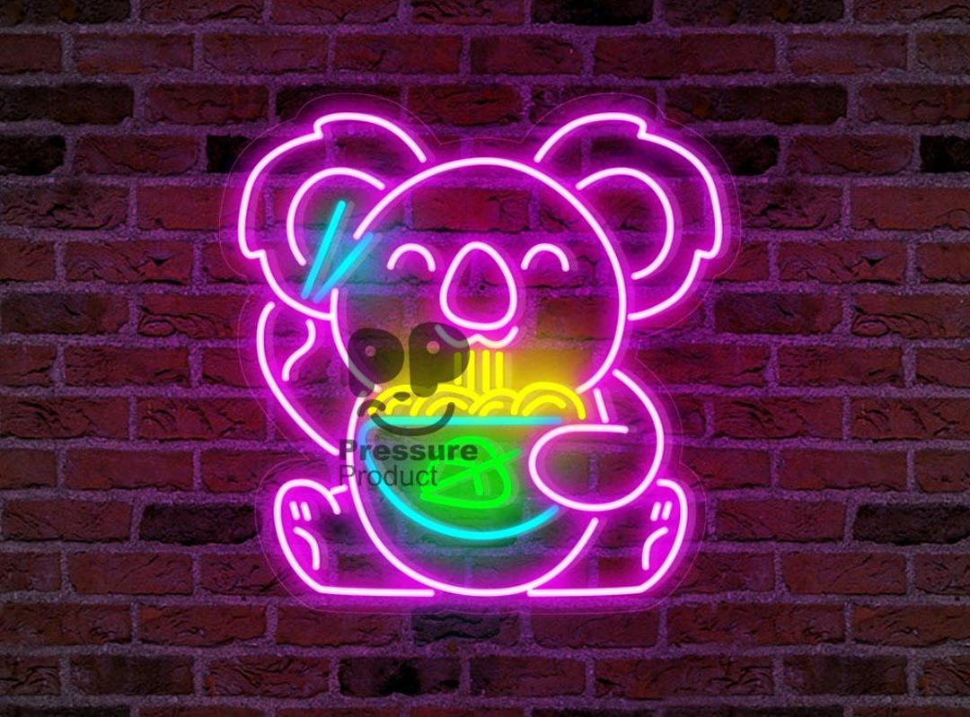 Pink Cute Koala Ramen Japanese Noodle LED Neon Sign Light for Bar ...
