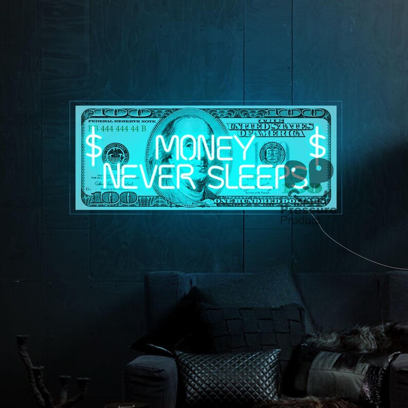 Dollar LED Neon Sign Money Never Sleeps Neon Dollar Neon Aart Dollar ...