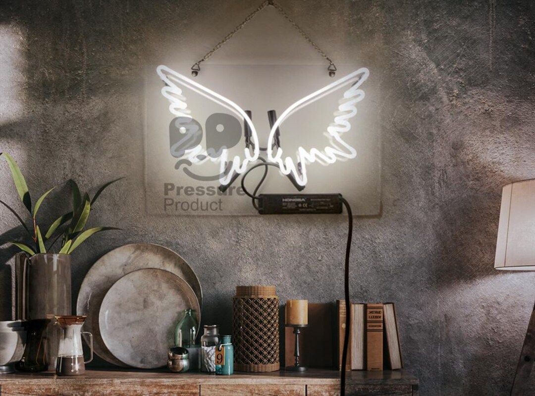 White Angel Wings Handcrafted Real Glass Neon Sign Light Bar Home Wall ...