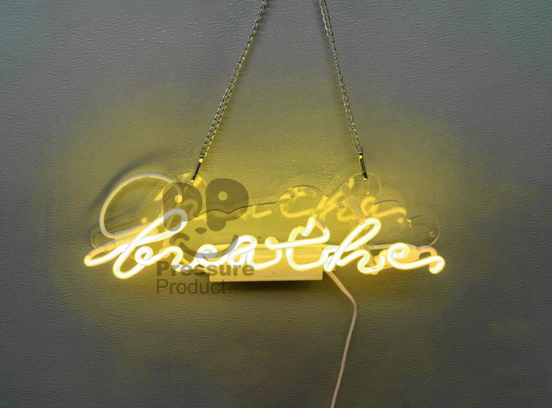 Cursive Breathe Acrylic Real Glass Neon Light Sign Lamp Bedroom Custom ...
