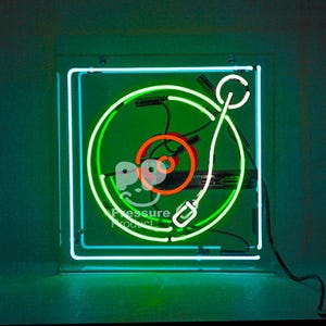Record Sign Record Player Acrylic Light Box Real Glass Neon Light Sign ...