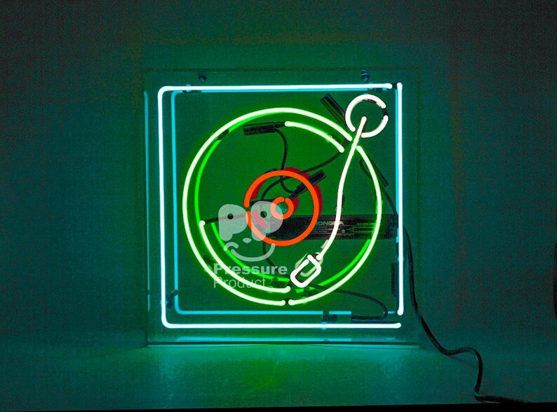 Record Sign Record Player Acrylic Light Box Real Glass Neon Light Sign ...