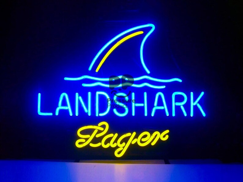 Blue Shark Neon Sign Custom Landshark Lager Beer Bar Pub Real Glass ...