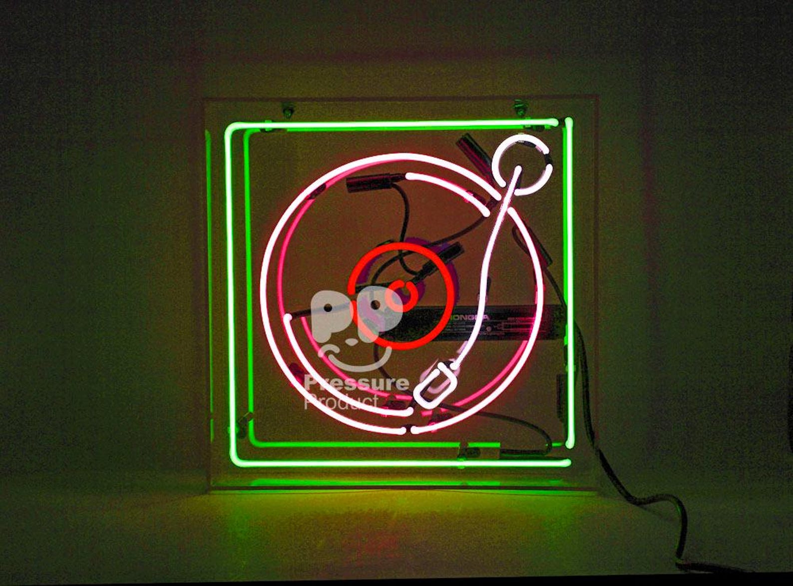 Record Sign Record Player Acrylic Light Box Real Glass Neon Light Sign ...
