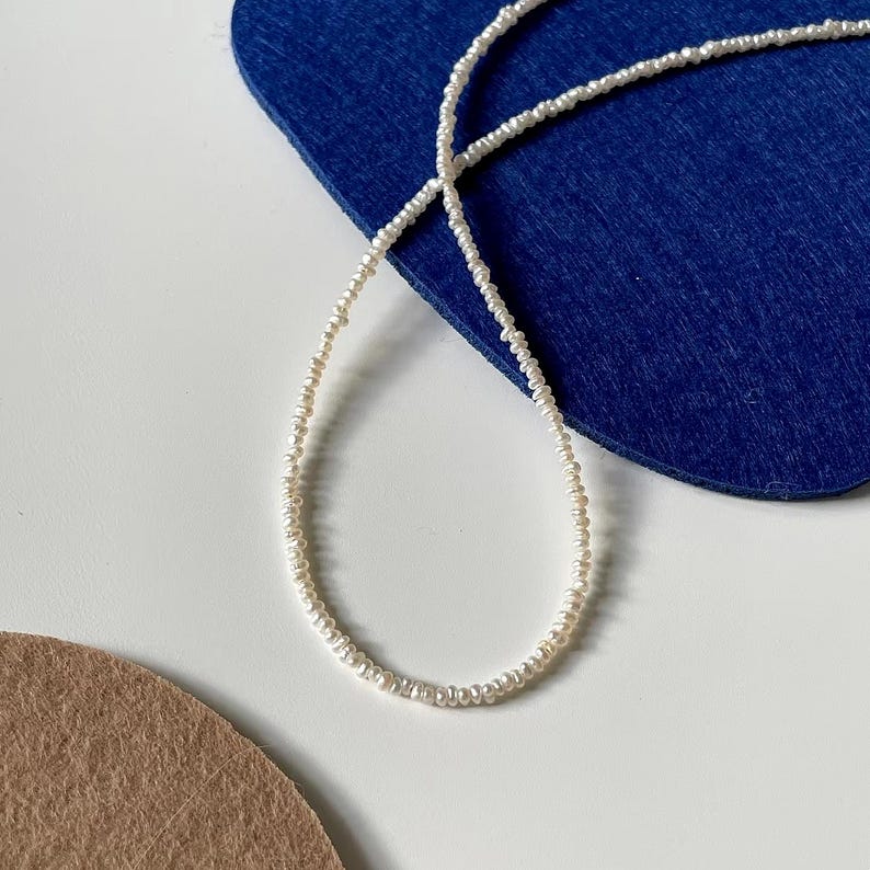 Tiny Pearl Necklace, Dainty Freshwater Pearl Beaded Necklace ...