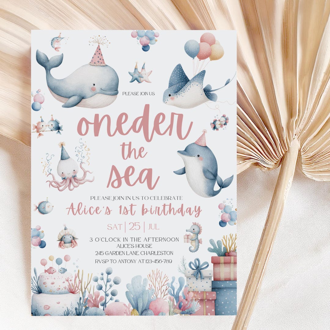 Oneder the Sea Birthday Invitation Template, Under the Sea Editable ...