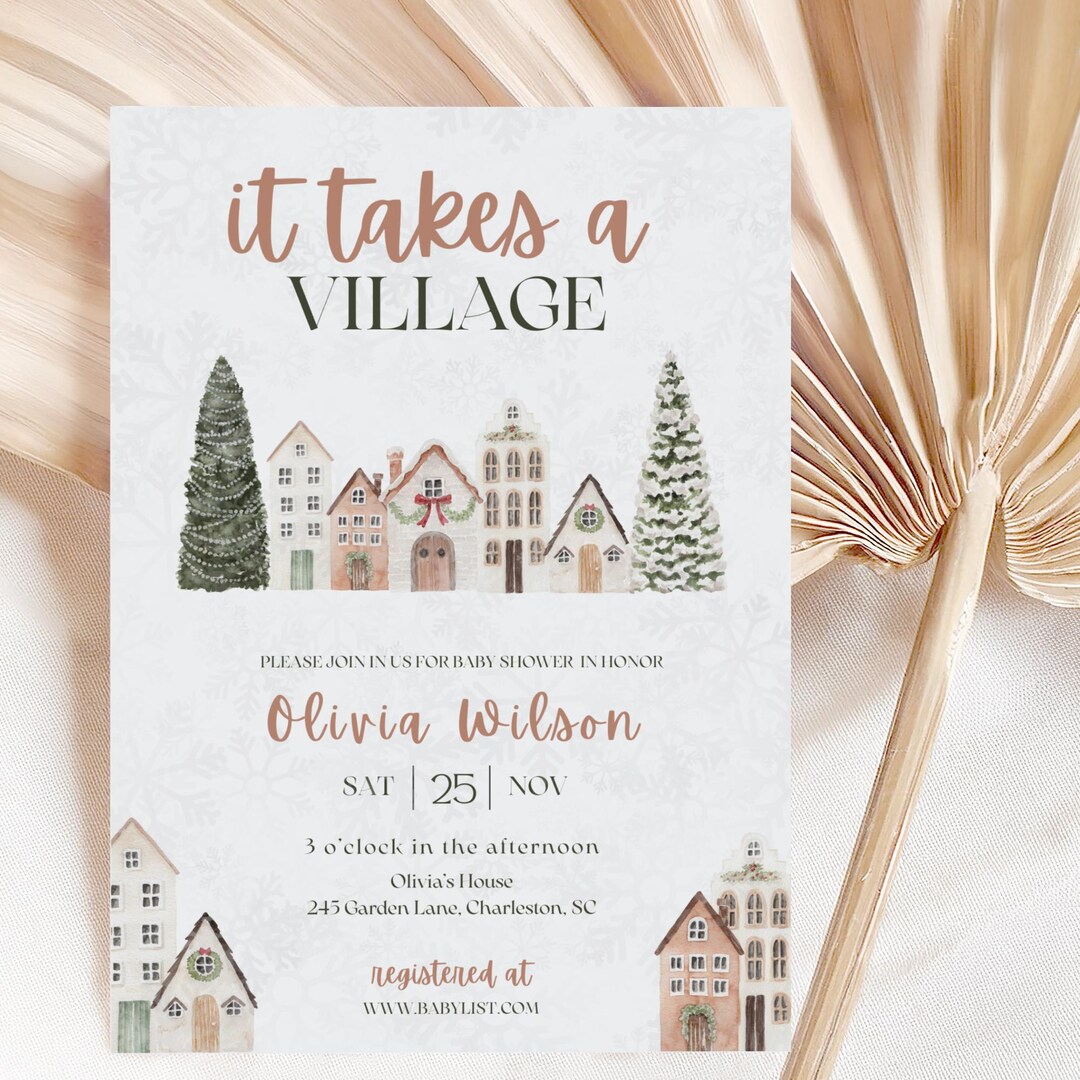 It Takes a Village Baby Shower Invitation, Christmas Baby Shower Invite ...