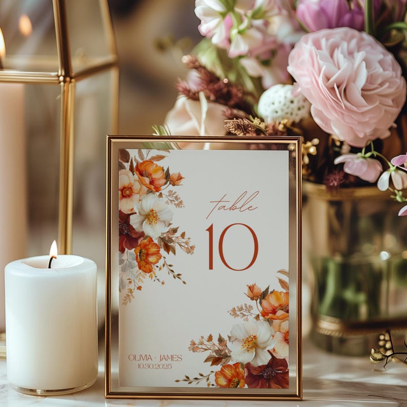 Fall Wedding Table Numbers, Table Number Template, Autumn Wedding Table ...