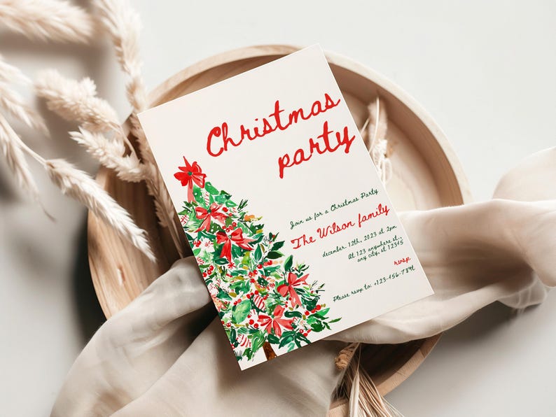 Editable Christmas Invitation Template, Digital Holiday Party ...