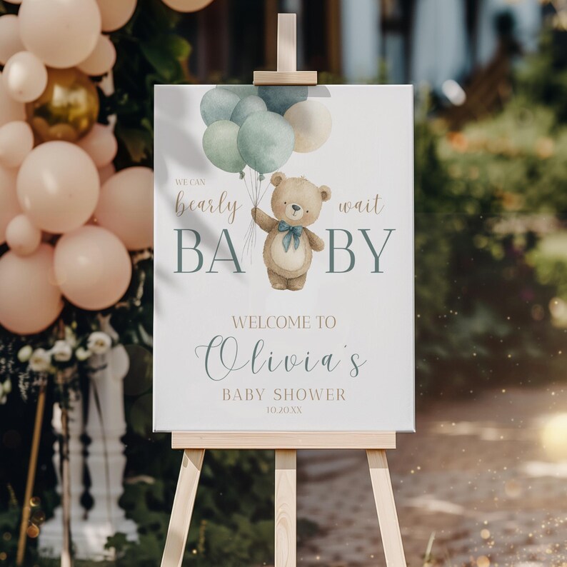 Editable We Can Bearly Wait Baby Shower Welcome Sign Template - Teddy ...