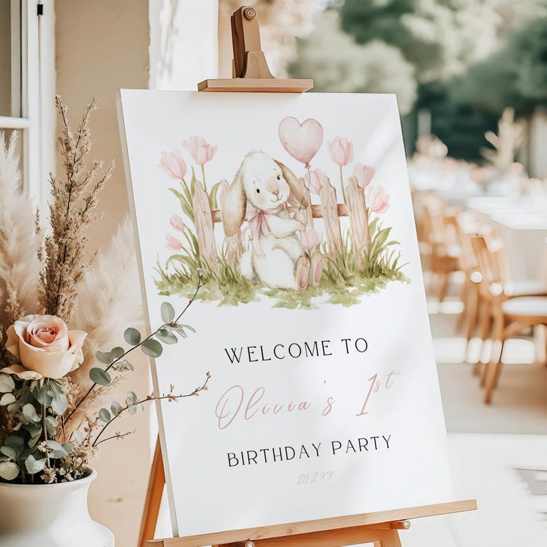 Editable Some Bunny is One Birthday Welcome Sign, Bunny First Birthday ...