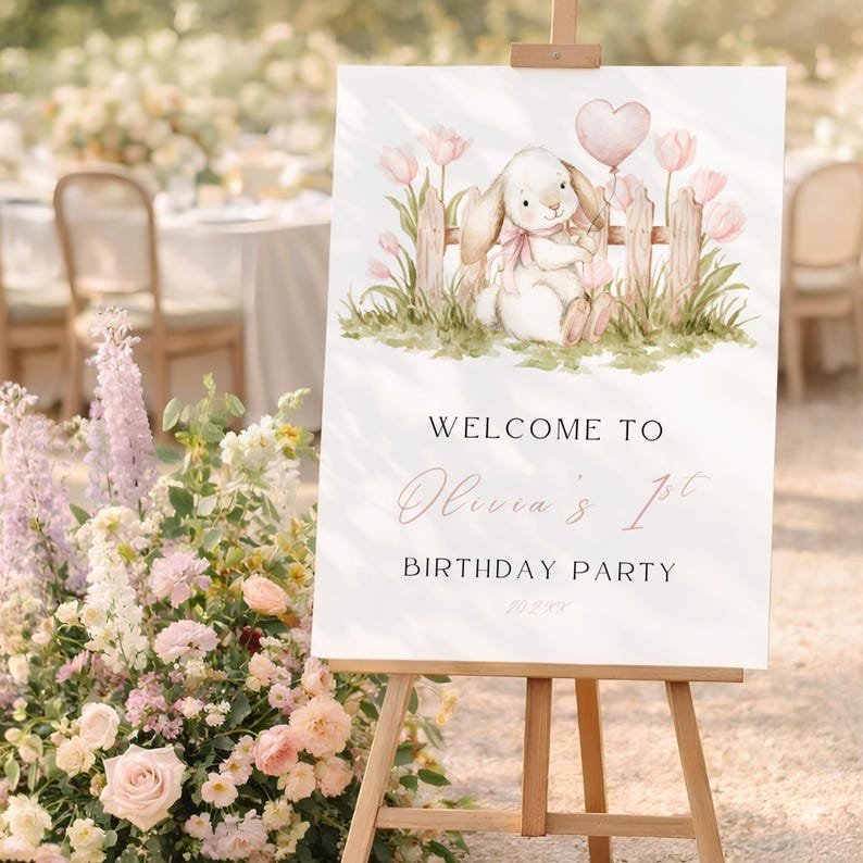 Editable Some Bunny is One Birthday Welcome Sign, Bunny First Birthday ...
