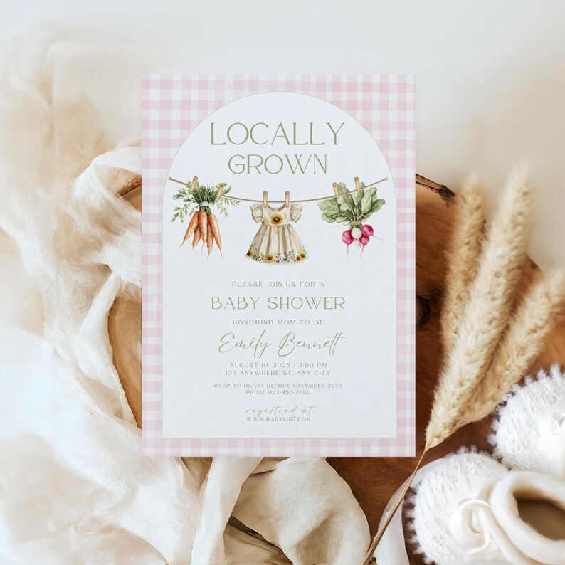 Editable Locally Grown Baby Shower Invitation, Farmer's Market Baby ...